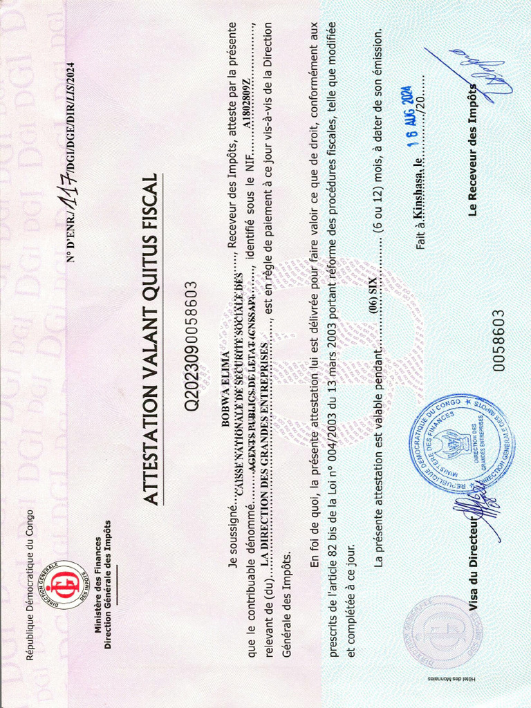 Quitus Fiscal Ou Attestation Fiscale de La Cnssap | PDF