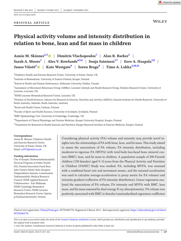 Scandinavian Med Sci Sports - 2022 - Skinner - Physical Activity Volume ...