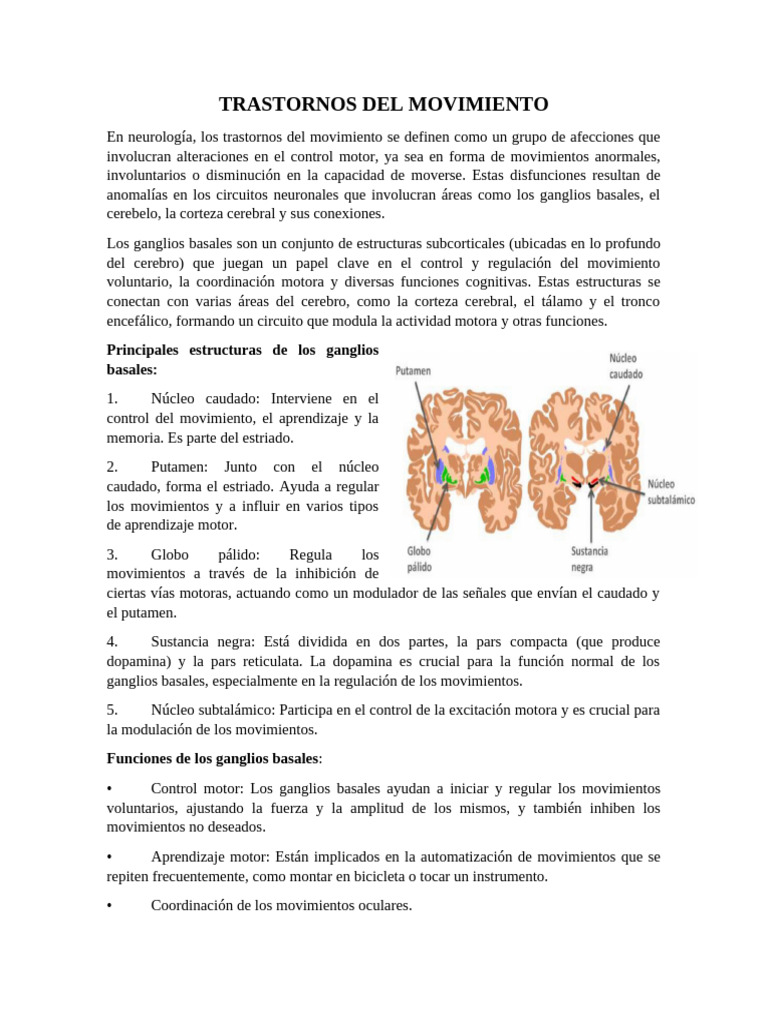 Trastornos del Movimiento y Parkinson | PDF | Ganglios basales | Enfermedad de Parkinson