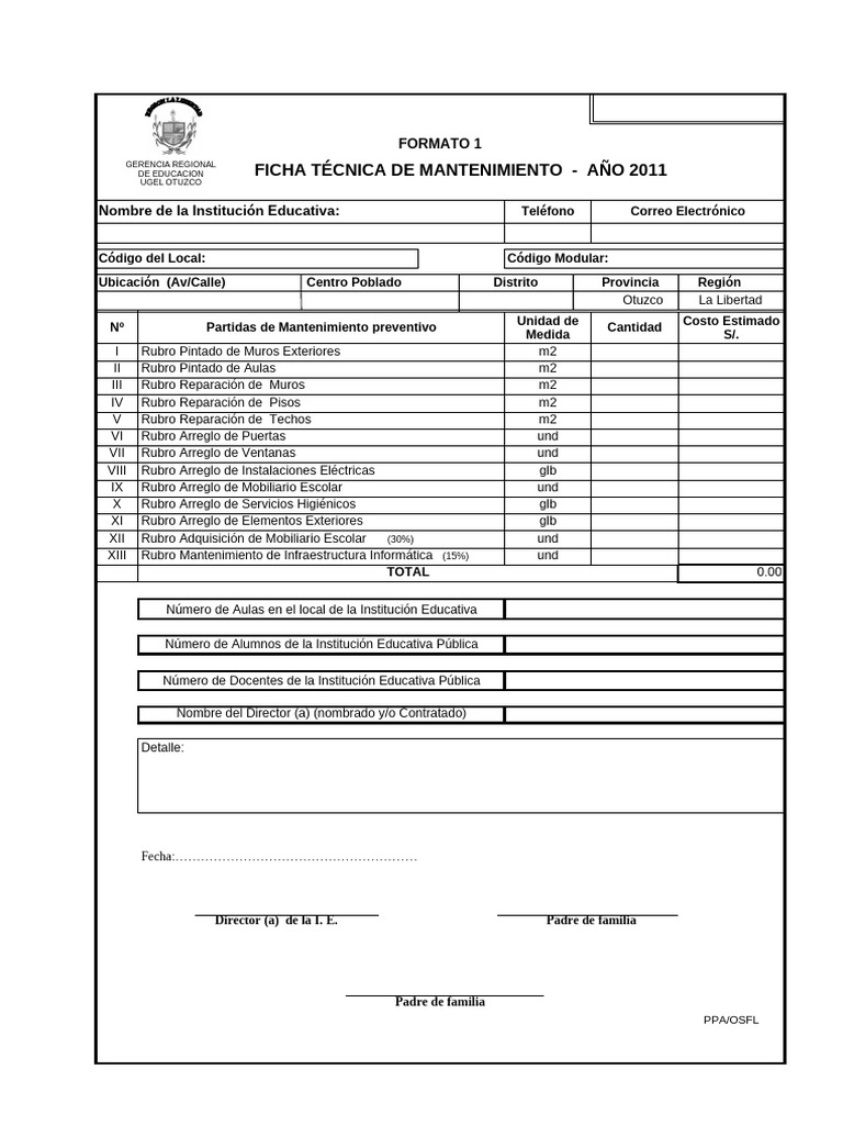 FORMATO 1 FICHA TEC. MANT. | PDF