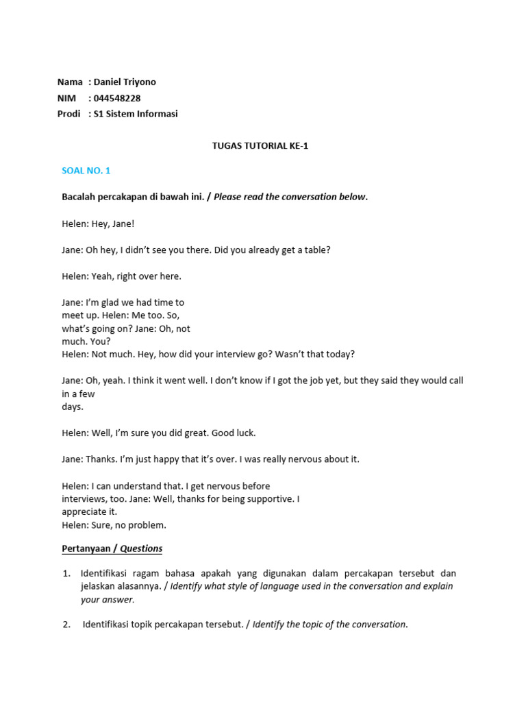 Tugas Tutorial Ke-1 | PDF