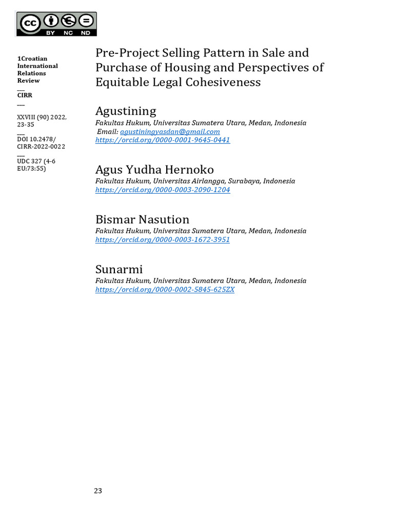 Pre-Project Selling Pattern in Sale and Purchase of Housing and ...