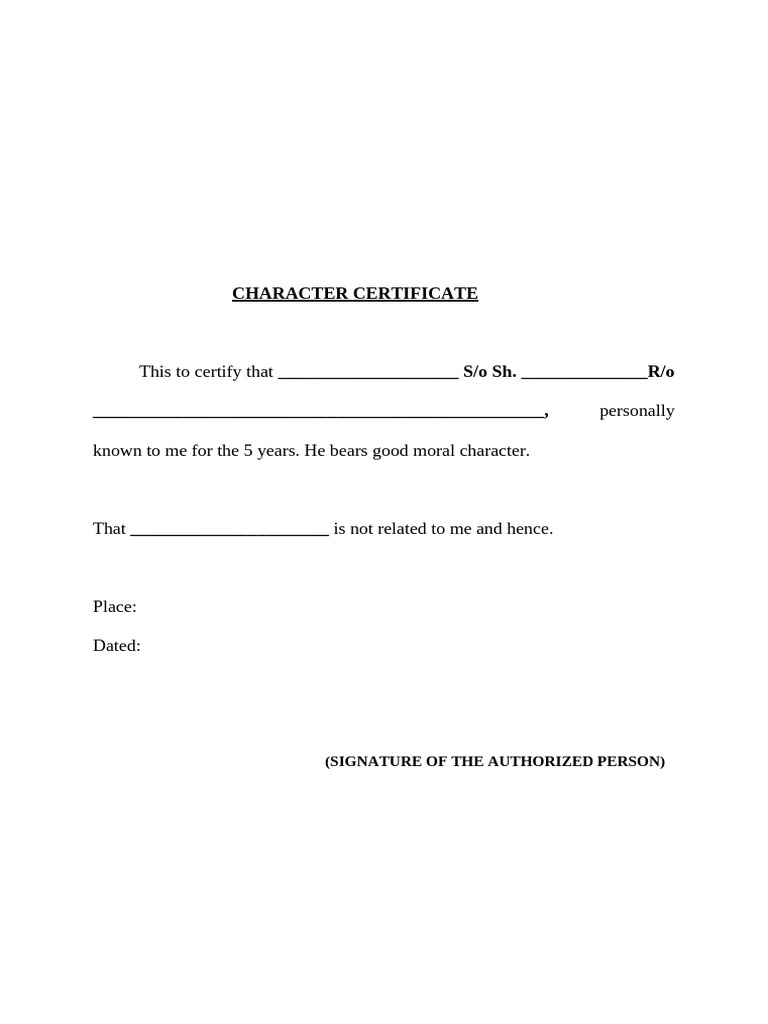 Character Certificate | PDF