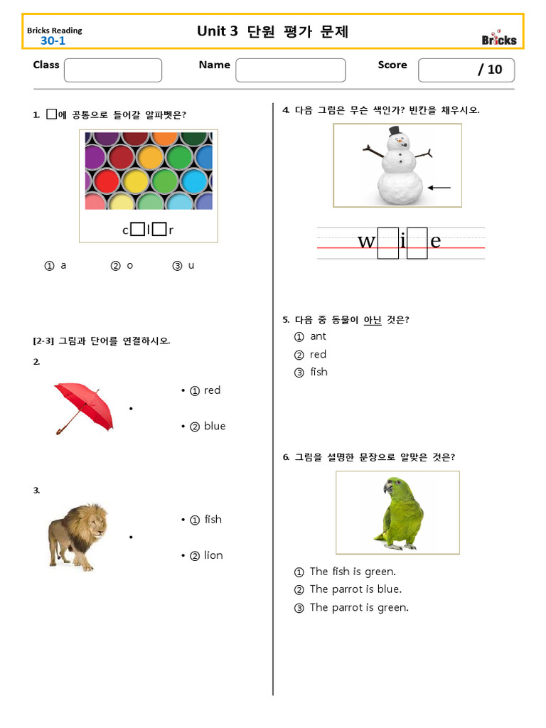 Bricks Reading 30_L1_Unit Test_Unit 03 | PDF