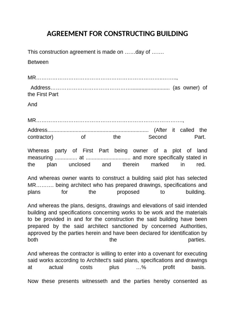 Agreement For Constructing Building | PDF | Architect | Justice
