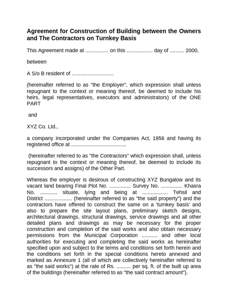 Agreement For Construction of Building Between The Owners and The ...