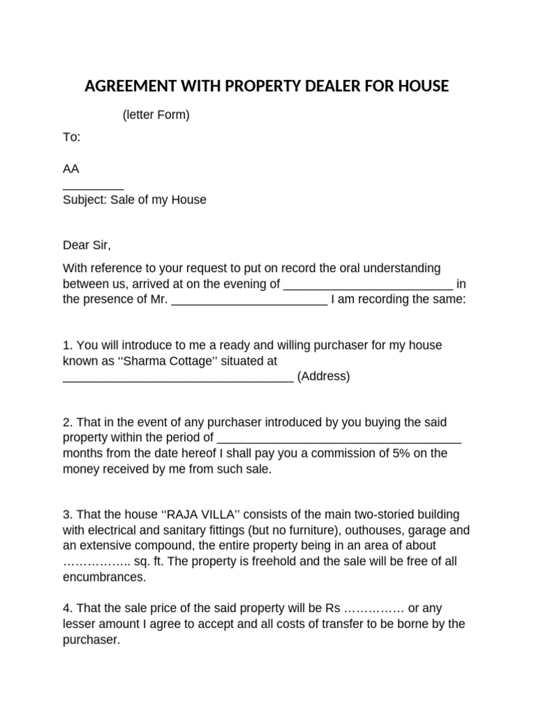 Agreement With Property Dealer For House | PDF | Law
