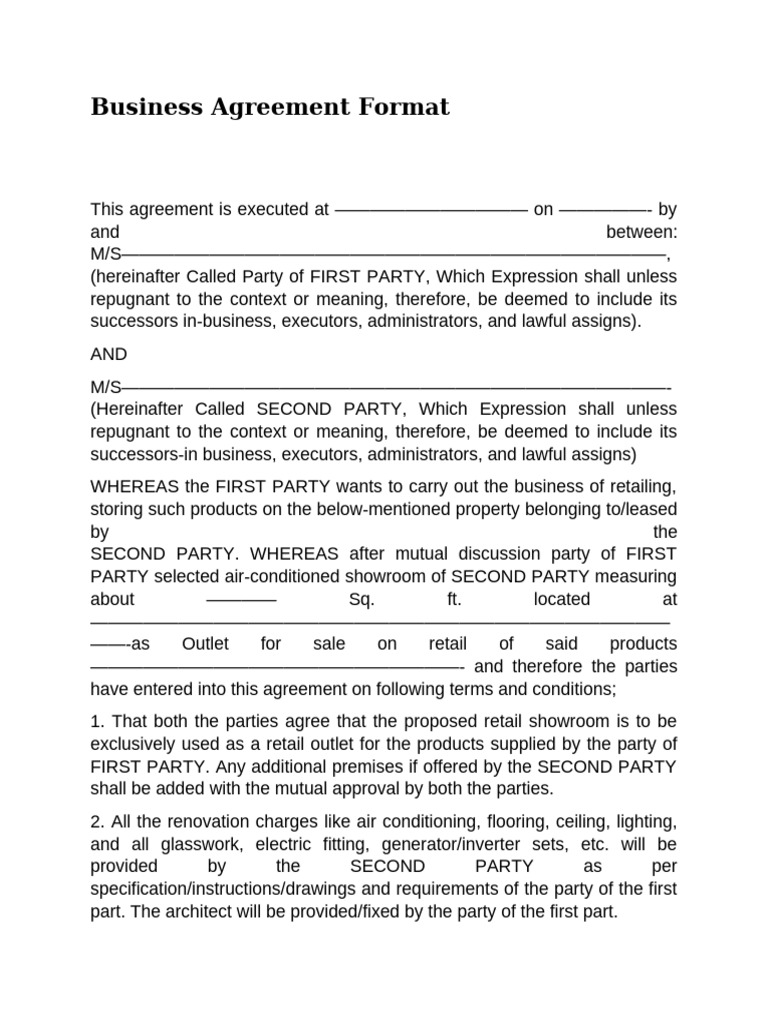 Business Agreement Format | PDF | Taxes | Insurance