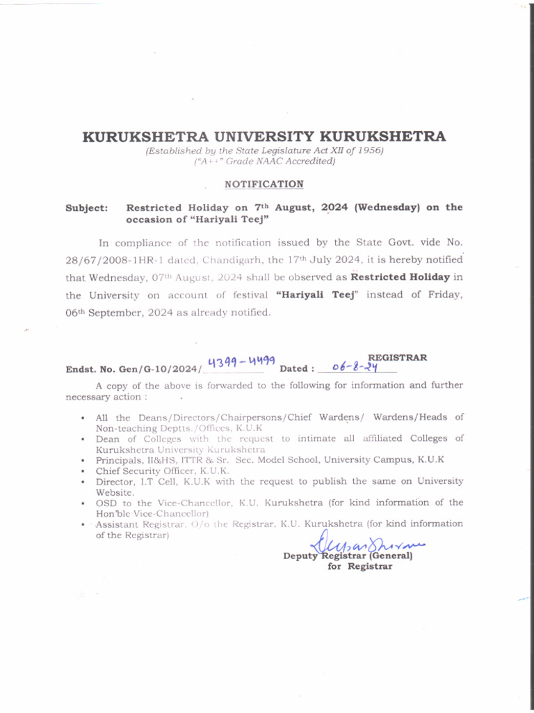 Restricted Holiday On 7.8.2024 | PDF