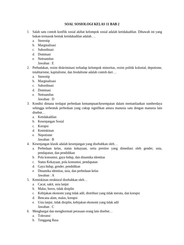 Soal G-Eval (2) Sosiologi Kelas 11 | PDF