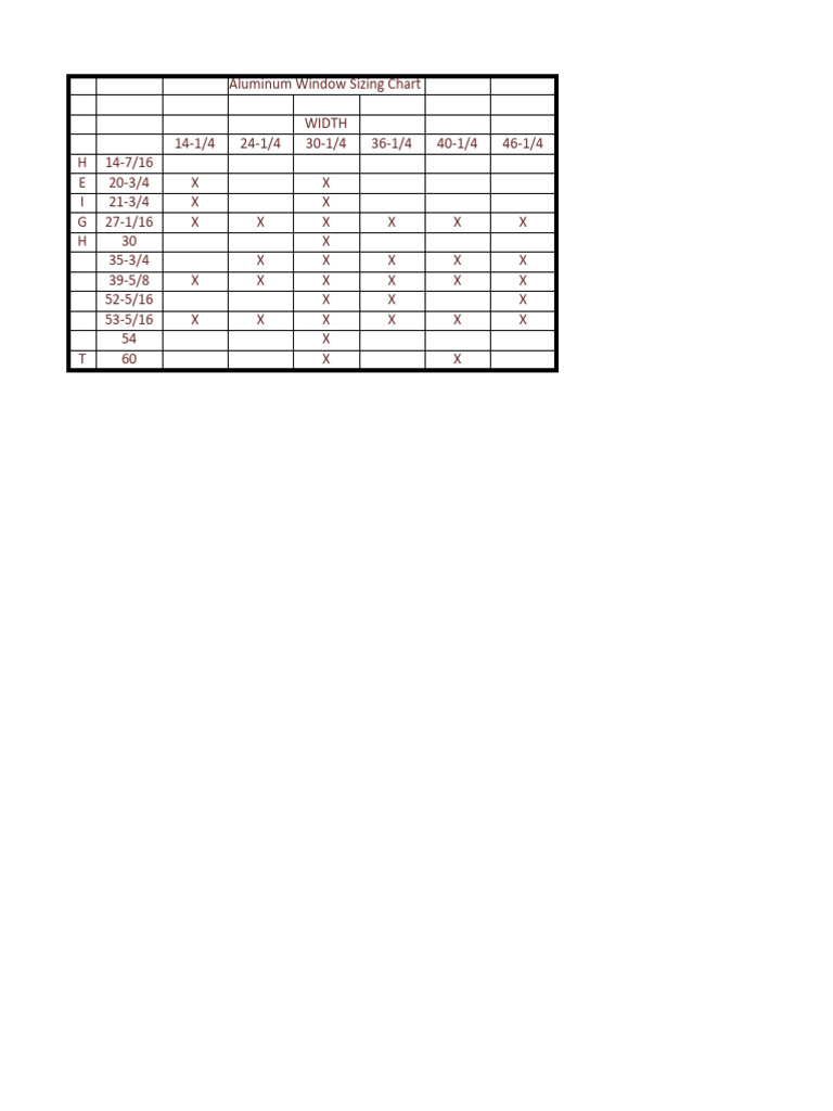 Aluminum Window Size Chart | PDF