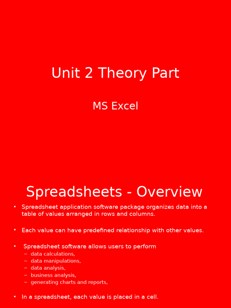 Unit 2 BBM Excel Theory | PDF | Spreadsheet | Microsoft Excel