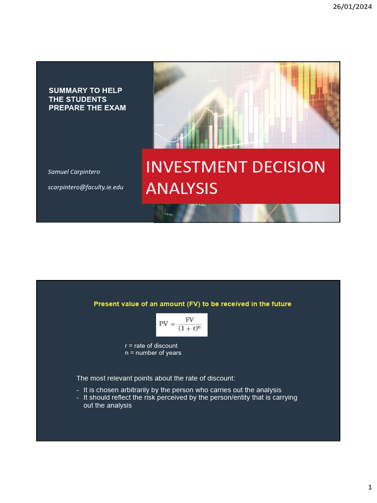 Summary - Sessions 03-04 - Investment Decision Analysis | PDF | Net Present Value | Internal ...