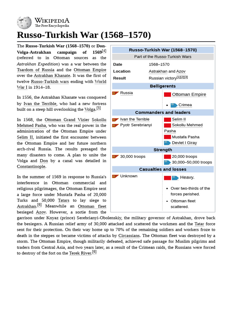 Russo-Turkish War (1568-1570) | PDF | Medieval Conflicts | Military Of ...
