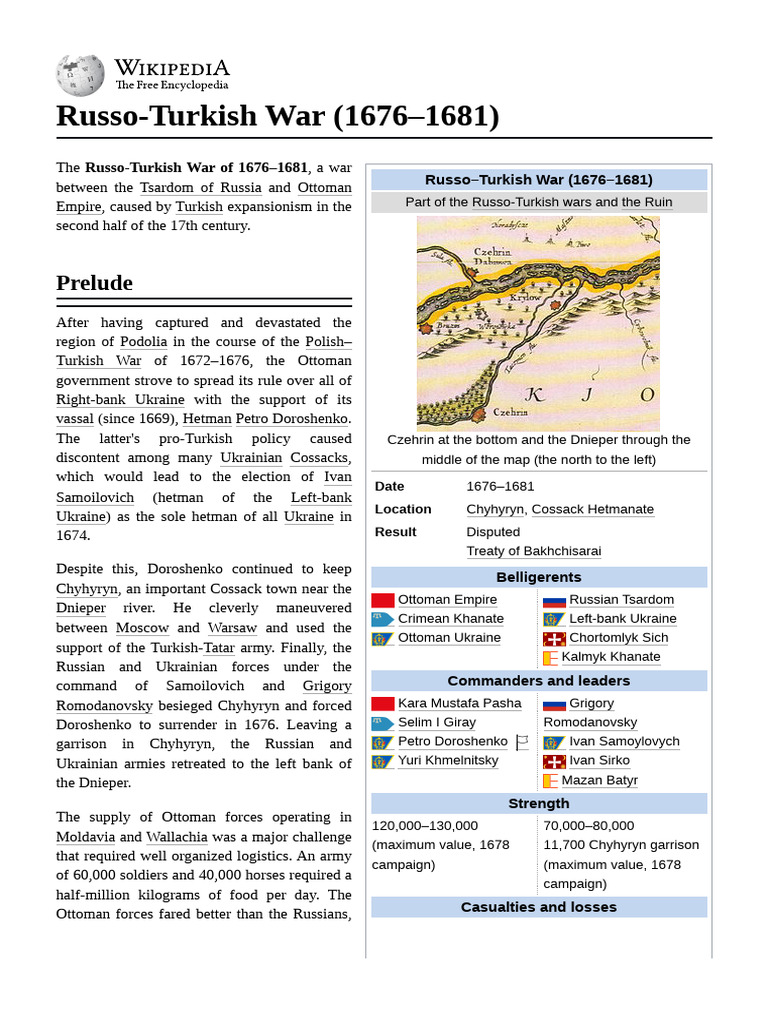 Russo-Turkish_War_(1676–1681) | PDF | Politics Of The Ottoman Empire ...