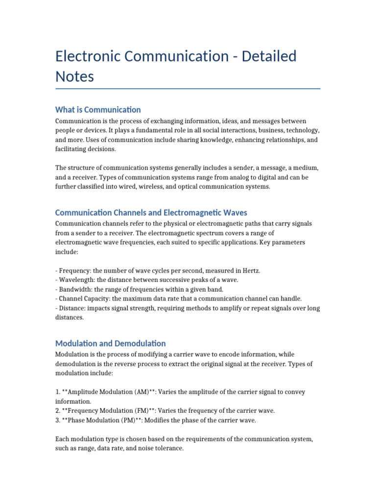 Electronic Communication Detailed Notes Pdf Modulation