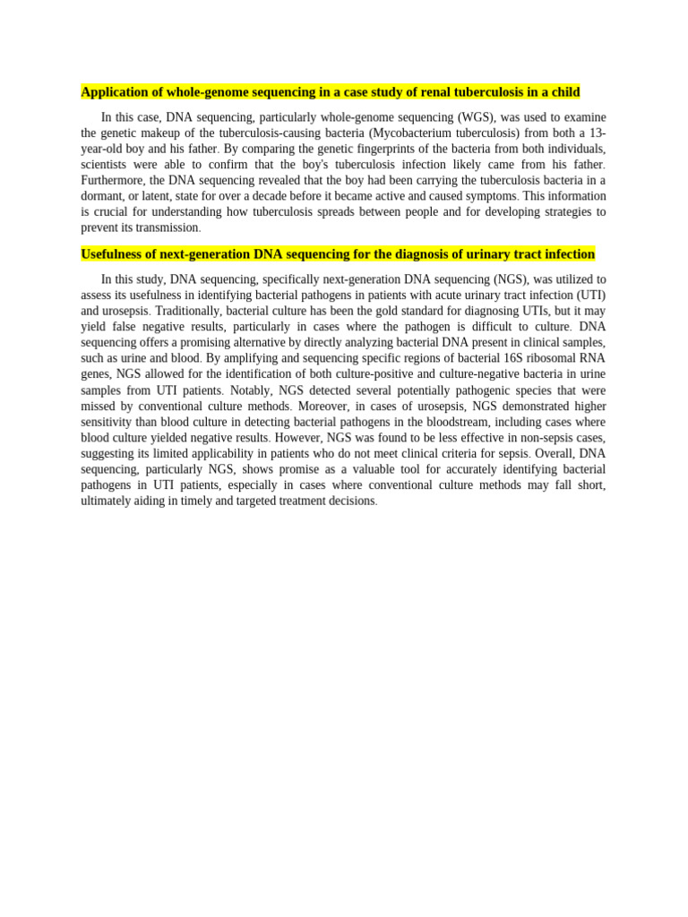 Application of Whole-Genome Sequencing in A Case Study of Renal Tuberculosis in A Child | PDF ...