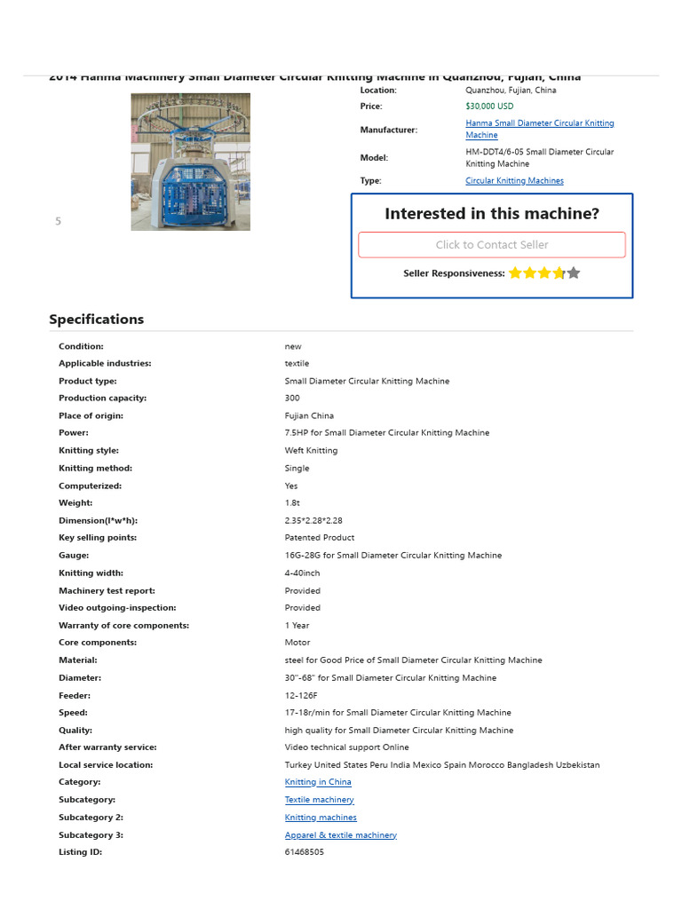 Hanma Small Diameter Knitting Machine | PDF | Textiles | Knitting