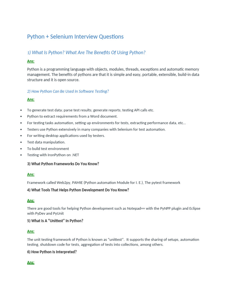 Python Selenium Interview Question | PDF | Selenium (Software) | X Path Python Selenium Interview Question | PDF | Selenium (Software) | X Path