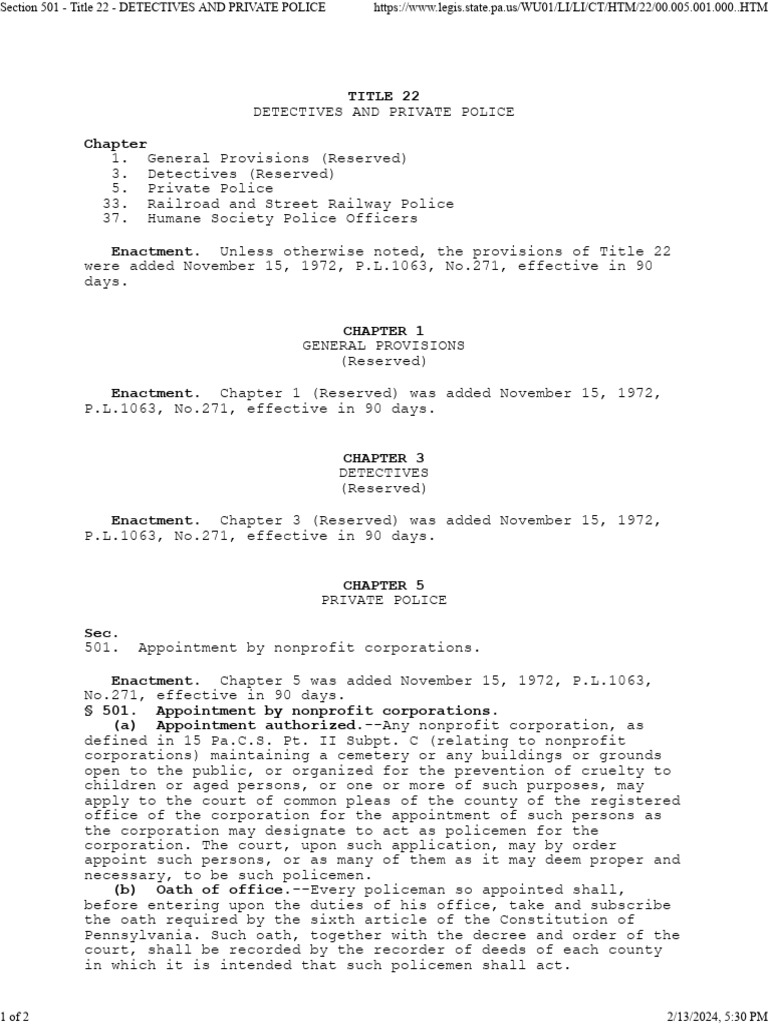 Pennsylvania Private Police Regulations | PDF | Police Officer | Police