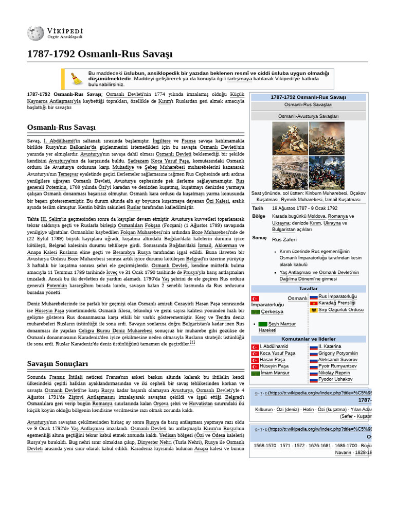 1787-1792 Osmanlı-Rus Savaşı | PDF