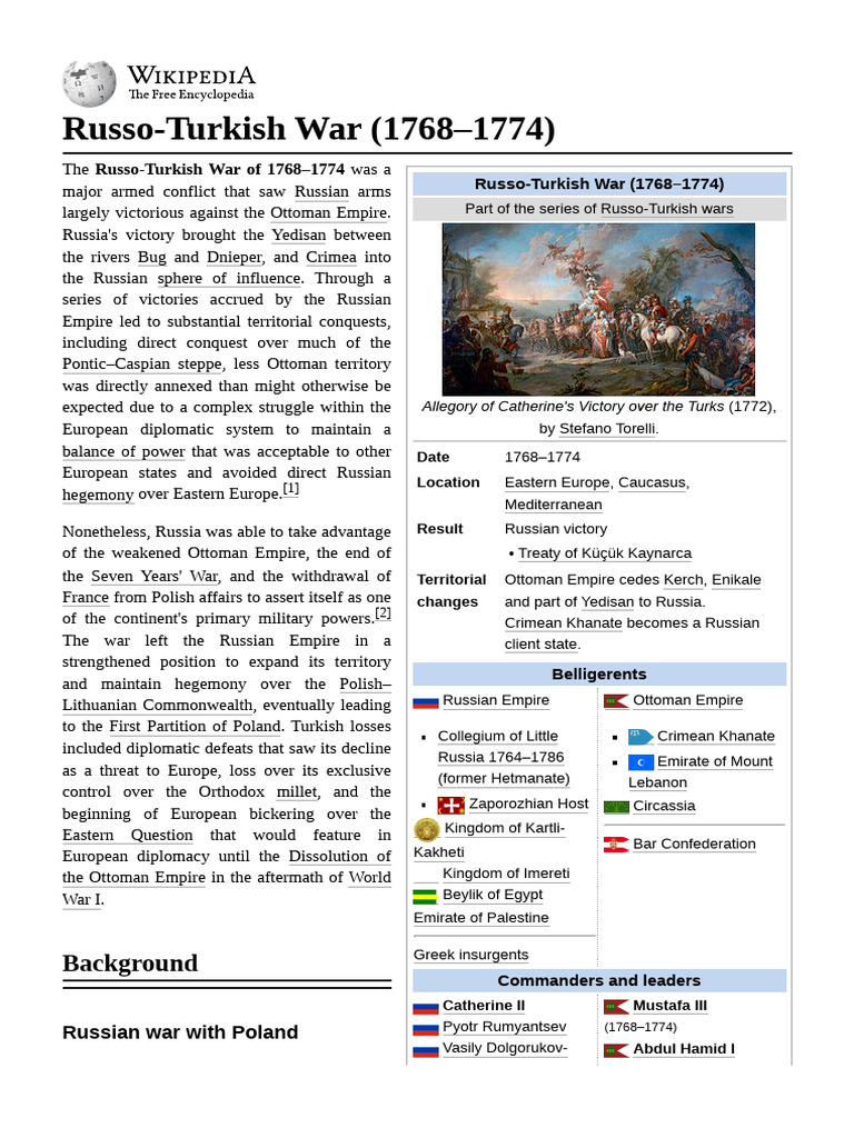 Russo-Turkish_War_(1768–1774) | PDF | Russian Empire | Ottoman Empire