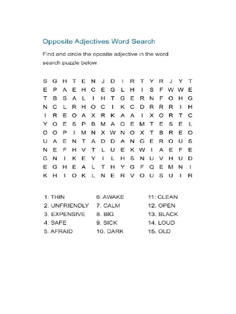 Adjectives Word Search | PDF