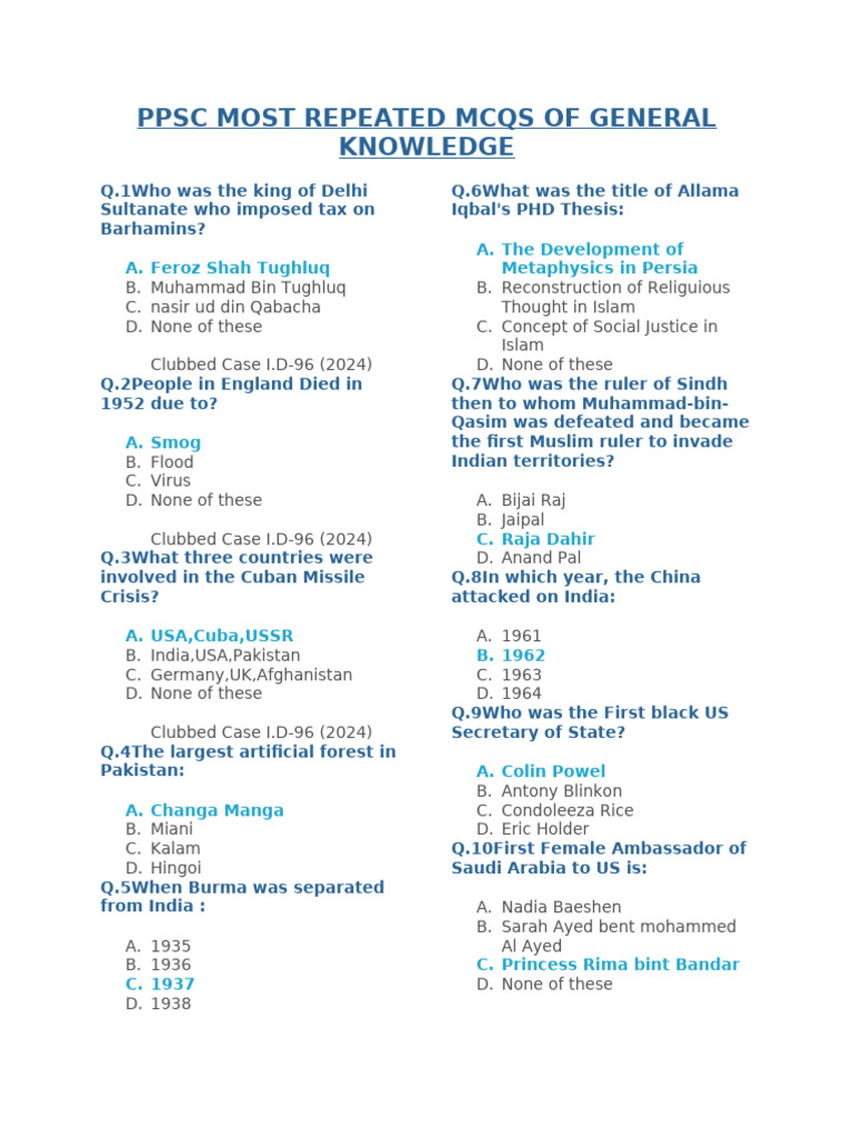 general knowledge | PDF | Pakistan