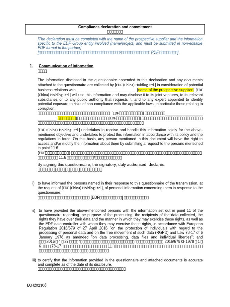 8 - Engagement Letter - EDF Integrity Check - Compliance Declarationand ...