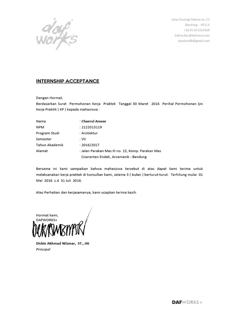 Format Internship Letter | PDF