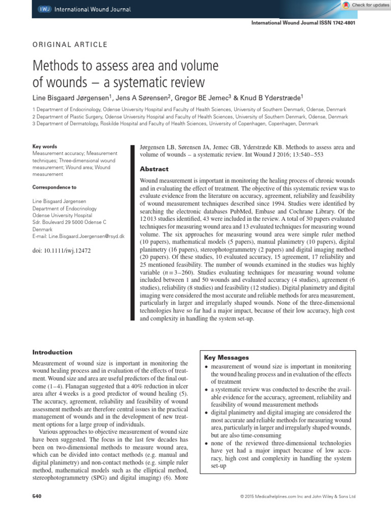 International Wound Journal - 2015 - Jørgensen - Methods To Assess Area ...