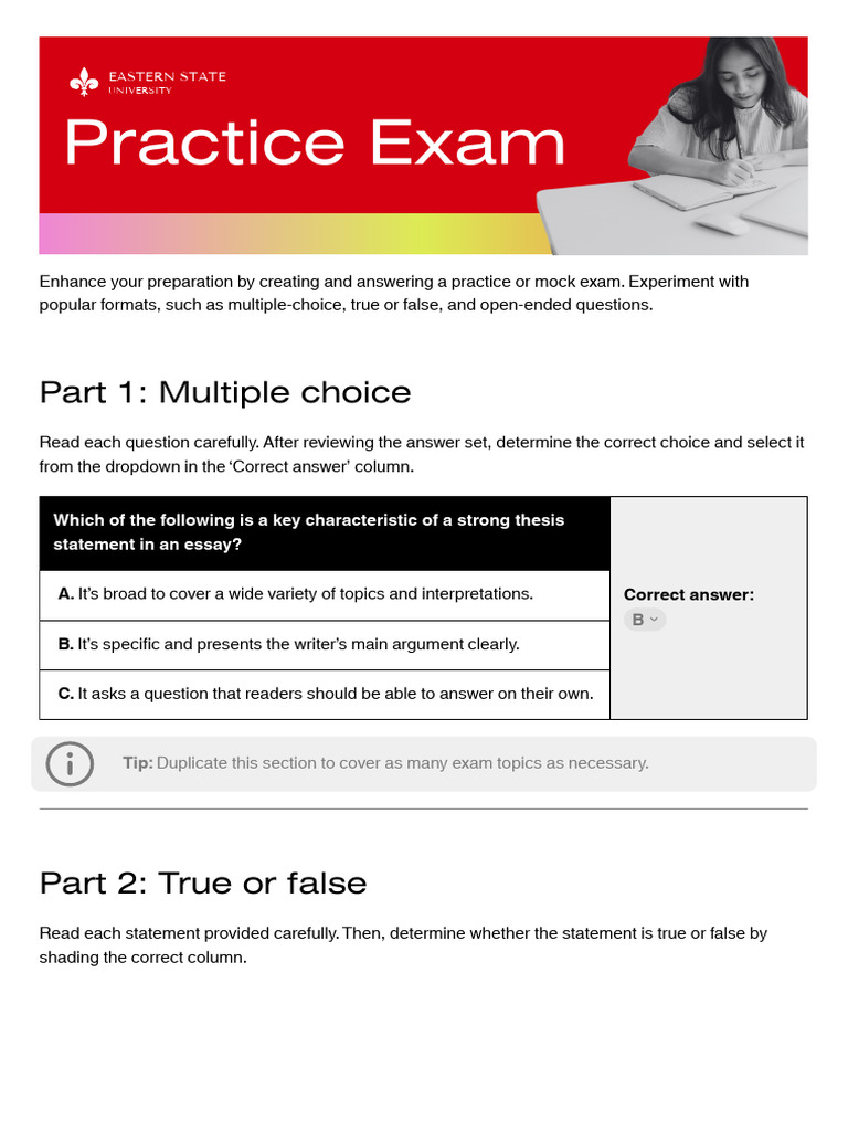 Practice Exam: Part 1: Multiple Choice | PDF | Career & Growth ...