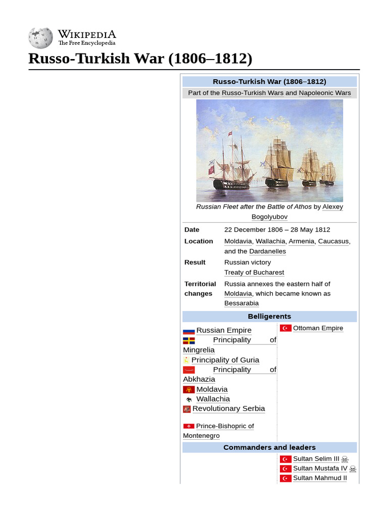 Russo-Turkish War (1806-1812) | PDF | Politics Of The Ottoman Empire ...