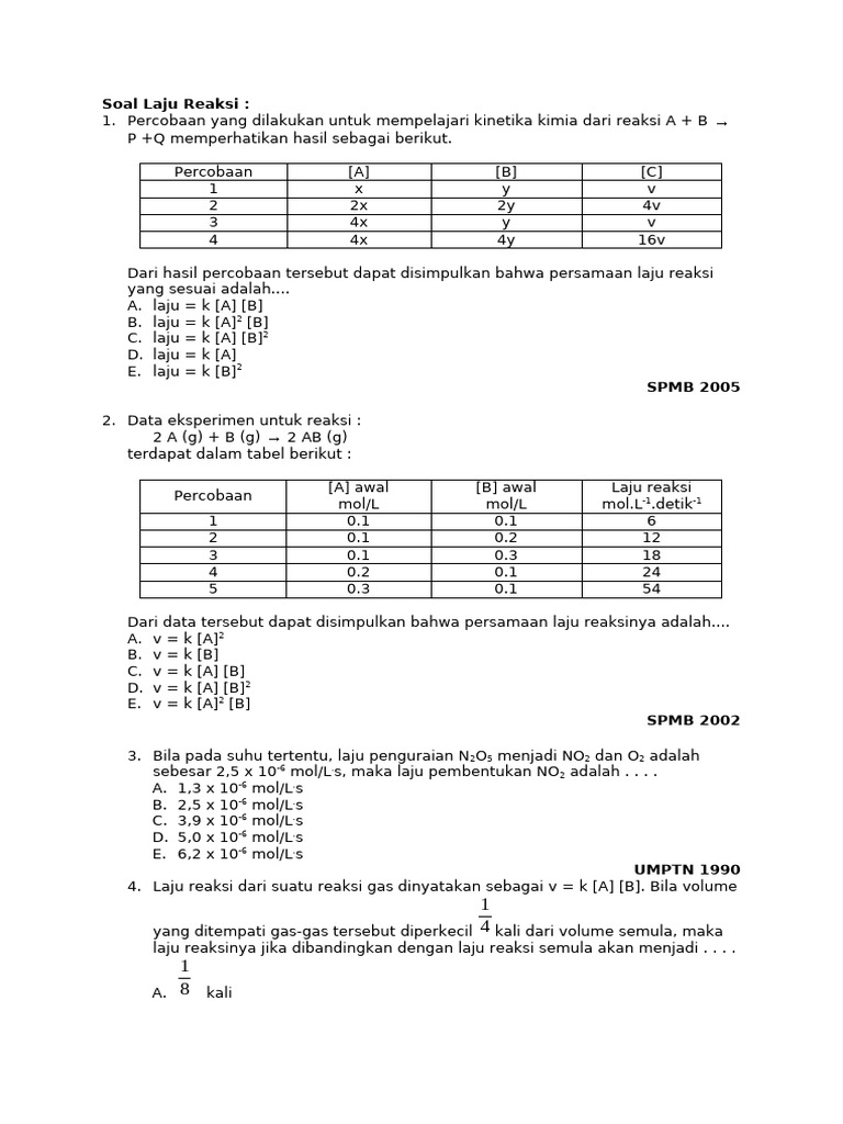 Soal Laju Reaksi | PDF