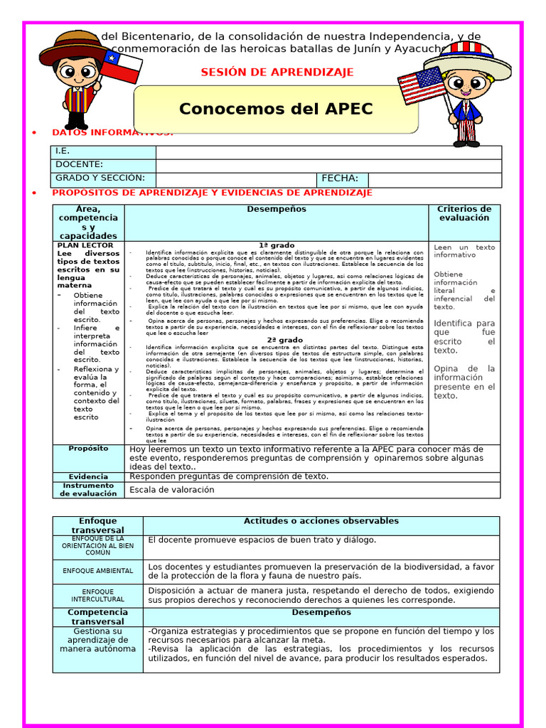Adicional Sesion Plan Lector Conocemos La Apec | PDF | Aprendizaje | Información
