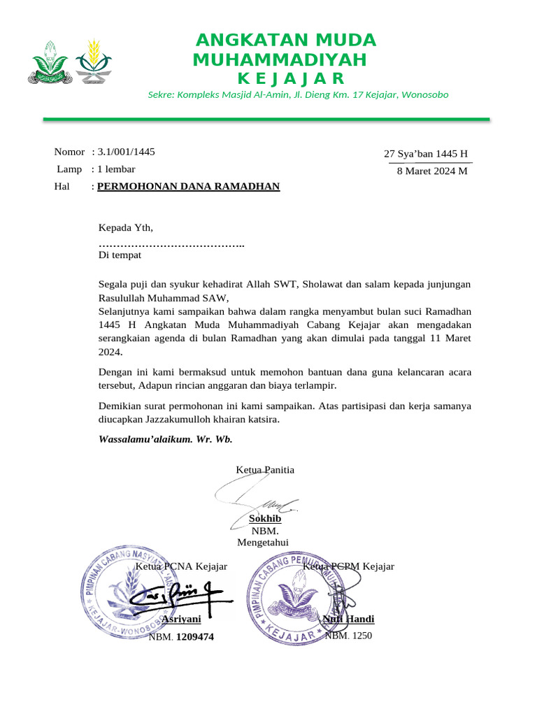 Proposal Permohonan Dana Ramadhan 1445 H | PDF