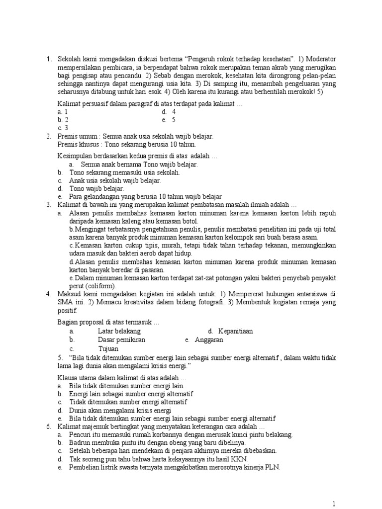 Soal Bahasa Indonesia Kelas3 | PDF