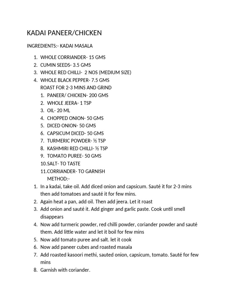 Kadai Paneer | PDF | Cooking, Food & Wine | Science & Mathematics