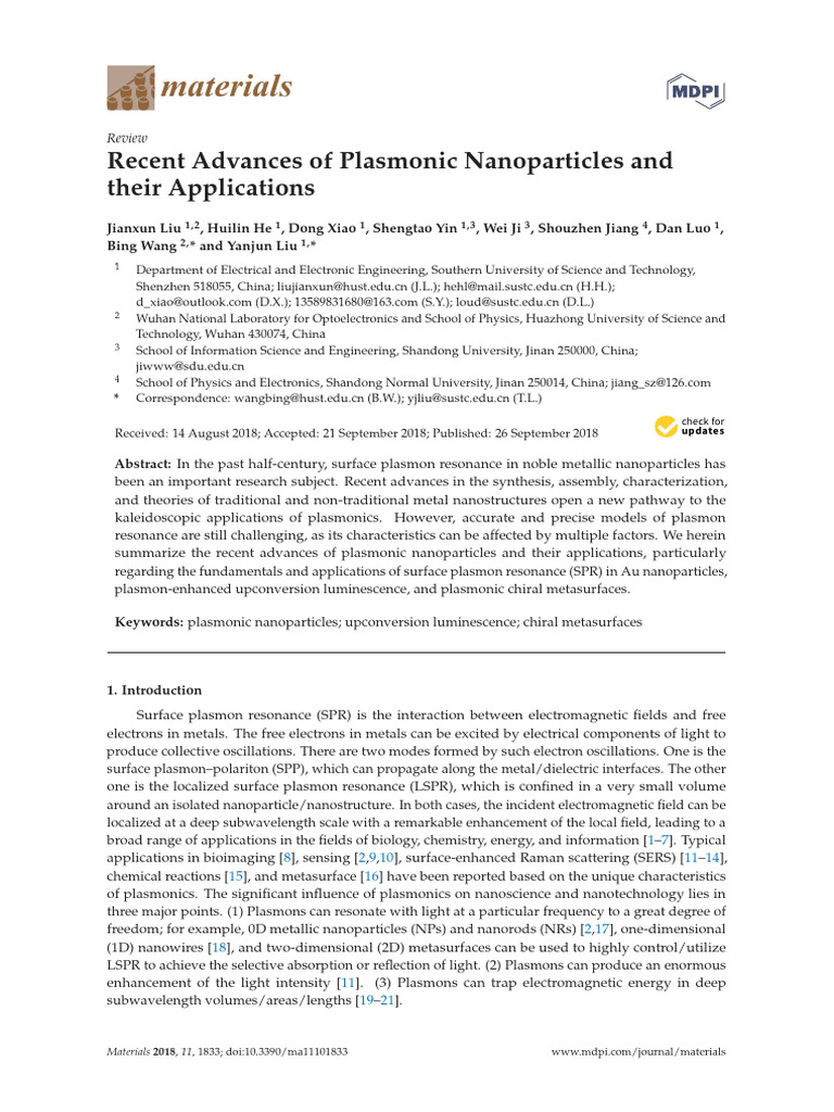 2018 Materials Plasmonic NPs Review | PDF | Plasmon | Metamaterial