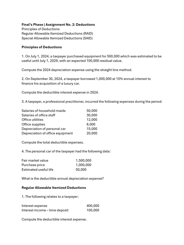 Finals+Phase+ +Assignment+No.+2+Deductions | PDF | Tax Deduction | Expense