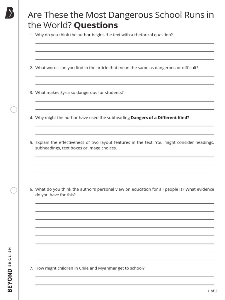 Dangerous School Runs Questions | PDF