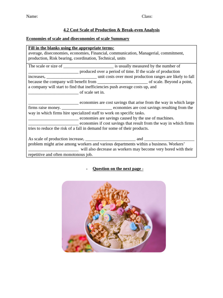 IGCSE Economies and Diseconomies of Scale Worksheet | PDF | Economies ...