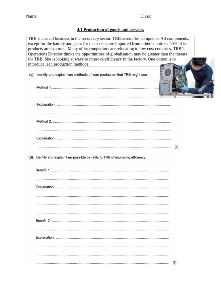 IGCSE Lean Production + Efficiency Worksheet | PDF