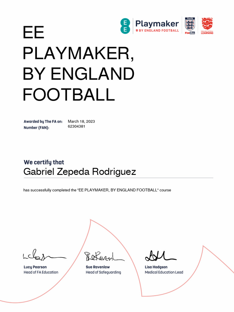 FA PLAYMAKER - Your Certificate | PDF