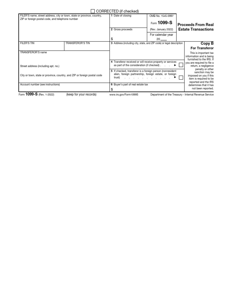 1099-S | PDF | Internal Revenue Service | Public Finance