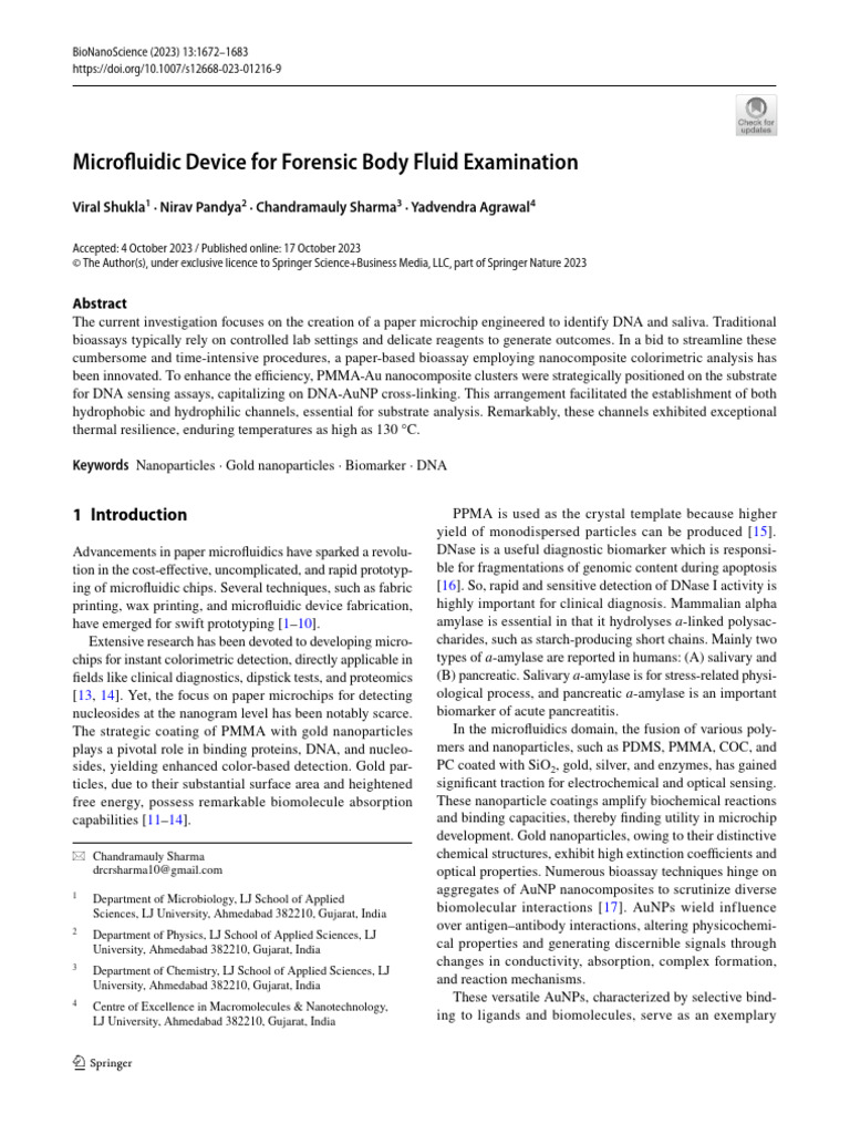 Microfuidic Device For Forensic Body Fluid Examination | PDF ...