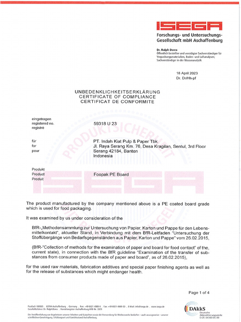 Cert 6 Foopak PE Board 18.04.2023 59318eng | PDF