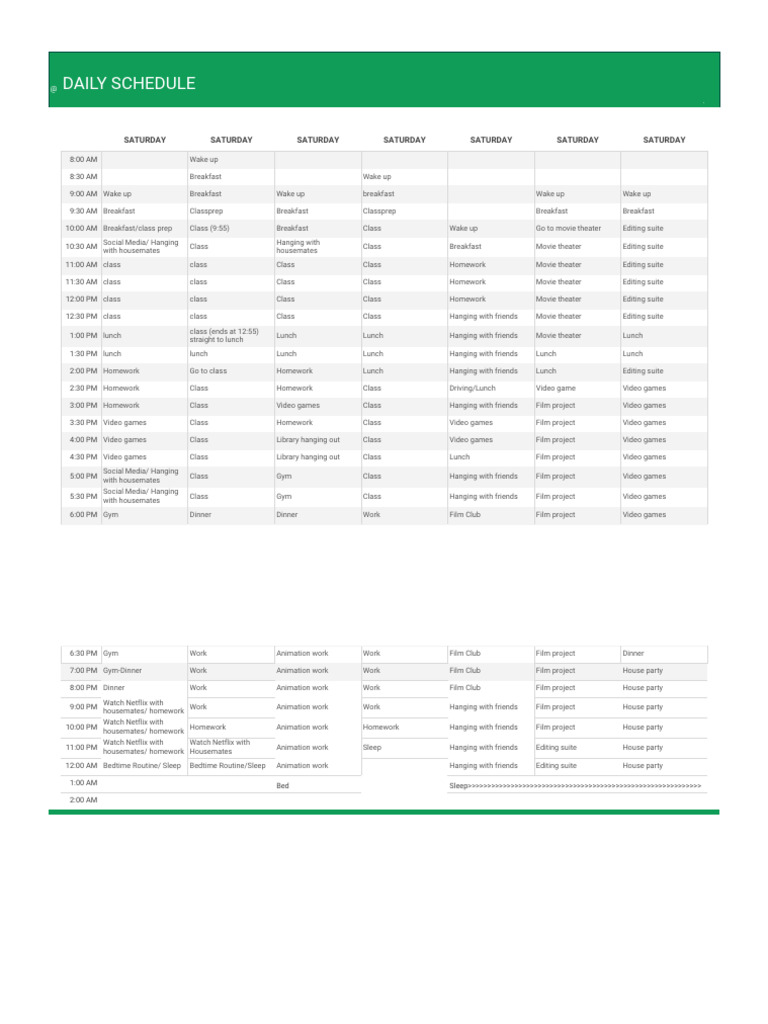 Schedule - Daily schedule | PDF | Animal Physiology | Sleep