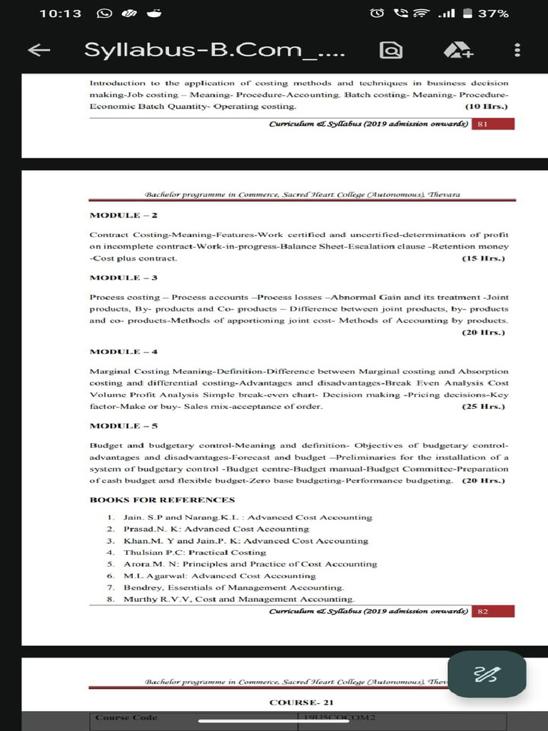 S H College Syllabus | PDF