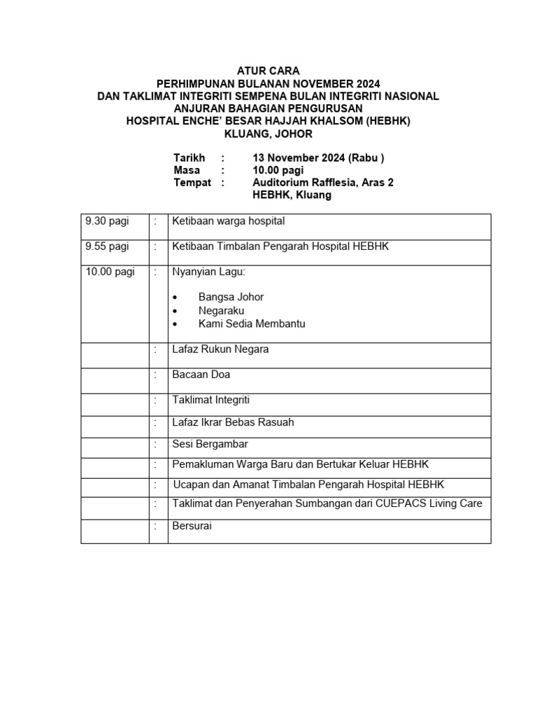 Atur Cara Perhimpunan Nov | PDF